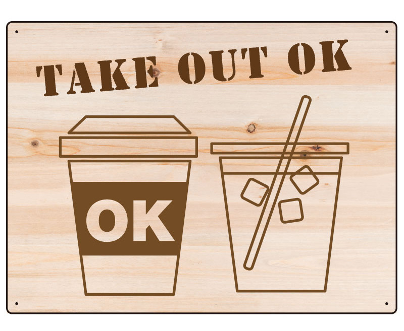 TAKE OUT OK 木目調 ドリンク オリジナルプレート看板 エコユニボード W600×H450 (SP-SMD360-60x45U ...