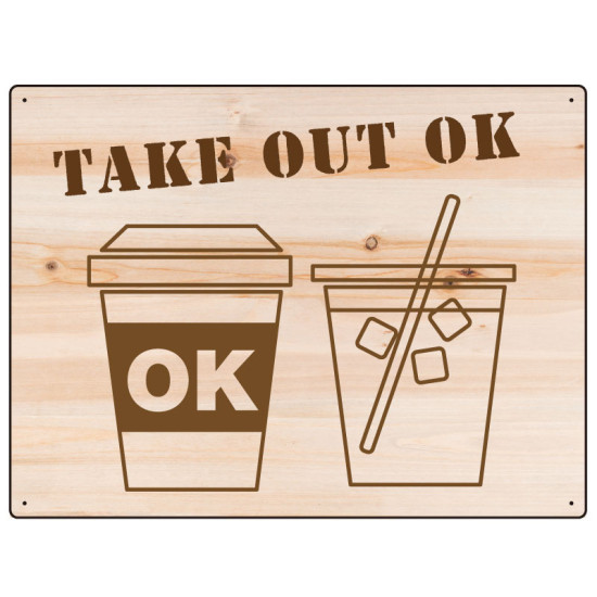 TAKE OUT OK 木目調 ドリンク オリジナルプレート看板 エコユニボード W600×H450 (SP-SMD360-60x45U ...